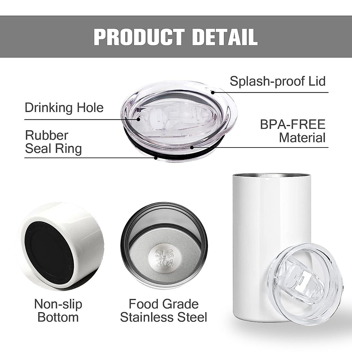 BetterSub 6 Pcs 15 oz Sublimation Tumblers Double Wall Insulated Stainless Steel Sublimation Blanks Tumblers White Sublimation Cups with Lid, Metal Straw, Brush, Display Box for Home, Travel