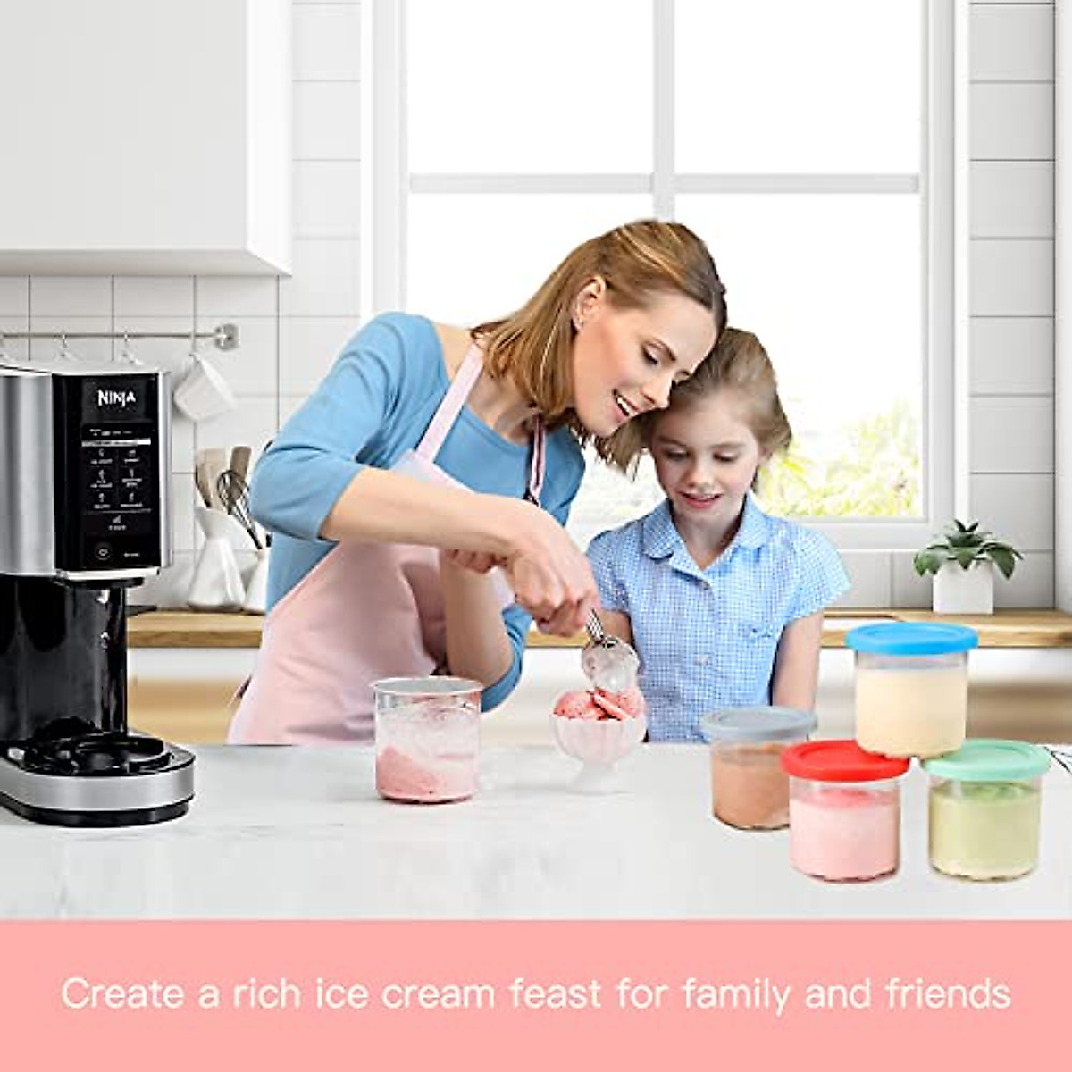 Creami Pint Containers Replacement for Ninja Creami Pints and Lids - 4 Pack, 16oz Ice Cream Pint Containers Compatible with NC300, NC301 & NC299AMZ Series Ice Cream Maker, BPA-Free & Leak Proof Lids