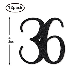 Black Glitter 36th Birthday Centerpiece Sticks, 12-Pack Number 36 Table Topper Anniversary Party Decorations