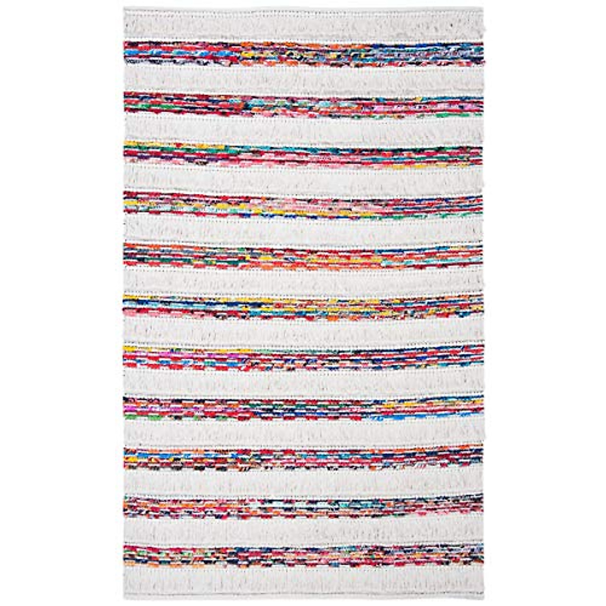 SAFAVIEH Natura Collection Accent Rug - 4' x 6', Ivory & Red, Handmade Boho Fringe Cotton, Ideal for High Traffic Areas in Entryway, Living Room, Bedroom (NAT654A)