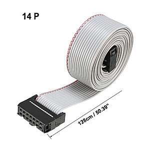 uxcell IDC Gray Wire Flat Ribbon Cable 14 Pins 128cm Length 2.54mm Pitch 2pcs Type-C
