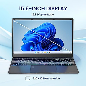 thunderb 15.6" Laptop Windows 11 Pro for Gaming, Business, School w/Intel i5 4.20GHz, 8GB RAM, 512GB SSD, Multicolor Backlit Keyboard, Fingerprint, HD Camera, Bluetooth, HDMI, USB 3.0, Metal Design