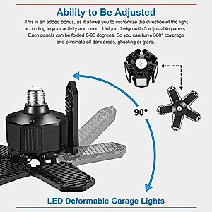 siicaaG 2 Pack LED Garage Lights, 12000LM Ultra Bright 120W LED Deformable Garage Ceiling Lights, with E26 Screw Socket, 5 Adjustable Panels 6500K Shop Light, Barn Light, Bay Light, Workshop Light