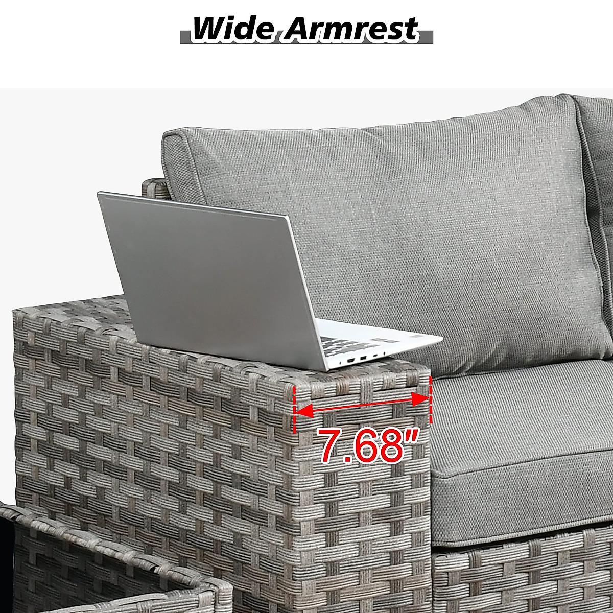 HOOOWOOO Outdoor Patio Sectional Furniture Sofa Set with Fire Pit Table,10 Piece Modern Wicker Couch with Swivel Chairs,Modular Conversation Seating Set with Widened Armrest for Garden(Dark Grey)