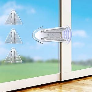 Sliding Door Lock for Kids Safety: 2 Pack Window Locks Child Proof Slide Glass Door Locks, Baby Proofing Closet Cabinet Patio Security Bar, No Drill Toddler Childproof Slider Door Window Stop