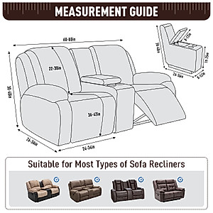 TAOCOCO Recliner Loveseat Cover with Middle Console Sofa slipcover, Stretch Reclining Sofa Covers for 2 Seat Reclining Couch, Jacquard Pattern Soft Loveseat Slipcover Furniture Protector, Dark Coffee