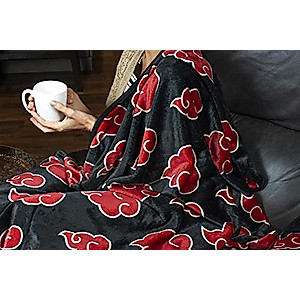 JUST FUNKY Naruto: Shippuden Akatsuki Red Cloud Anime Throw Blanket | Naruto Blanket Anime Soft Blankets and Throws | Official Naruto: Shippuden Akatsuki Blanket | Measures 60 x 45 Inches