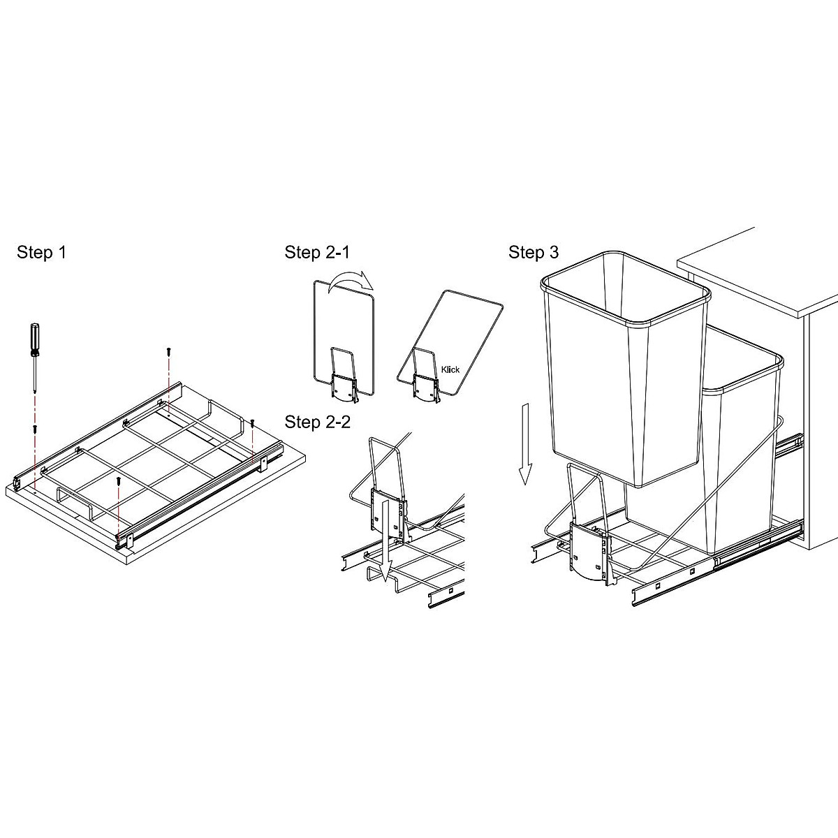Hafele Double Waste Bin Base Cabinet Pull Out System with 2 x 27 qt (54 Qt) Bins and Handle