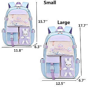 MOONASE Kawaii Bunny Backpack For Girls Bookbag Cute School Bag With Kawaii Pin Bunny Backpack (Purple, Large)