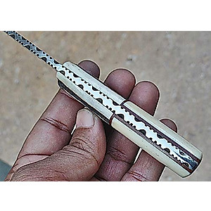 Custom Handmade Damascus Steel Hunting Knife/Skinner Knife AA-13130 (Natural Stag Horn and Natural Bone)