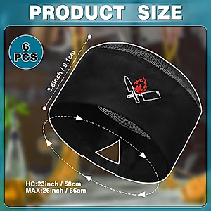 6 Pieces Unisex Chef Hats Mesh Top Kitchen Cooking Caps Breathable Cook Hats for Men Women Skull Fabric Chef Cap Elastic Food Kitchen Beanie Black