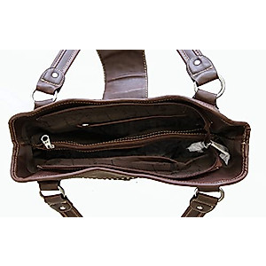 Montana West Ladies Concealed Gun Handbag Tooled Genuine Leather Dark Brown Medium