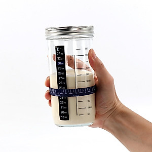 Sourdough Starter Jar for Sourdough Bread Baking, Sourdough Starter Kit With Date Marked Feeding Band, Thermometer, Scraper, Sourdough Container Sewn Cloth Cover & Metal Lid