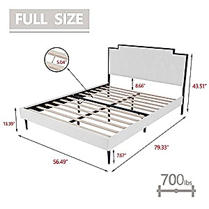 AGARTT Upholstered Platform Full Size Bed Frame with Headboard Premium Stable Wood Slat Support No Box Spring Required Light Grey