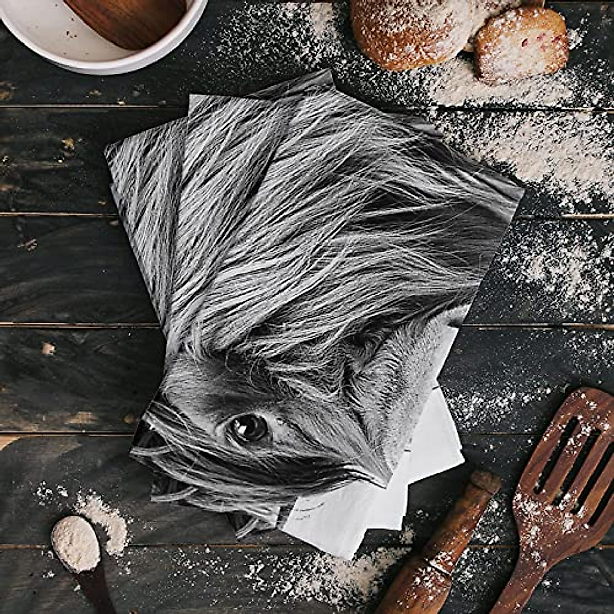 Segard Kitchen Towels Dish Towel Set of 2,Highland Cow Grey Animal Art Absorbent Hand Towels Cleaning Dishcloth Tea Towels,Longhorn Cattle Portrait Art Reusable Drying Dish Cloths