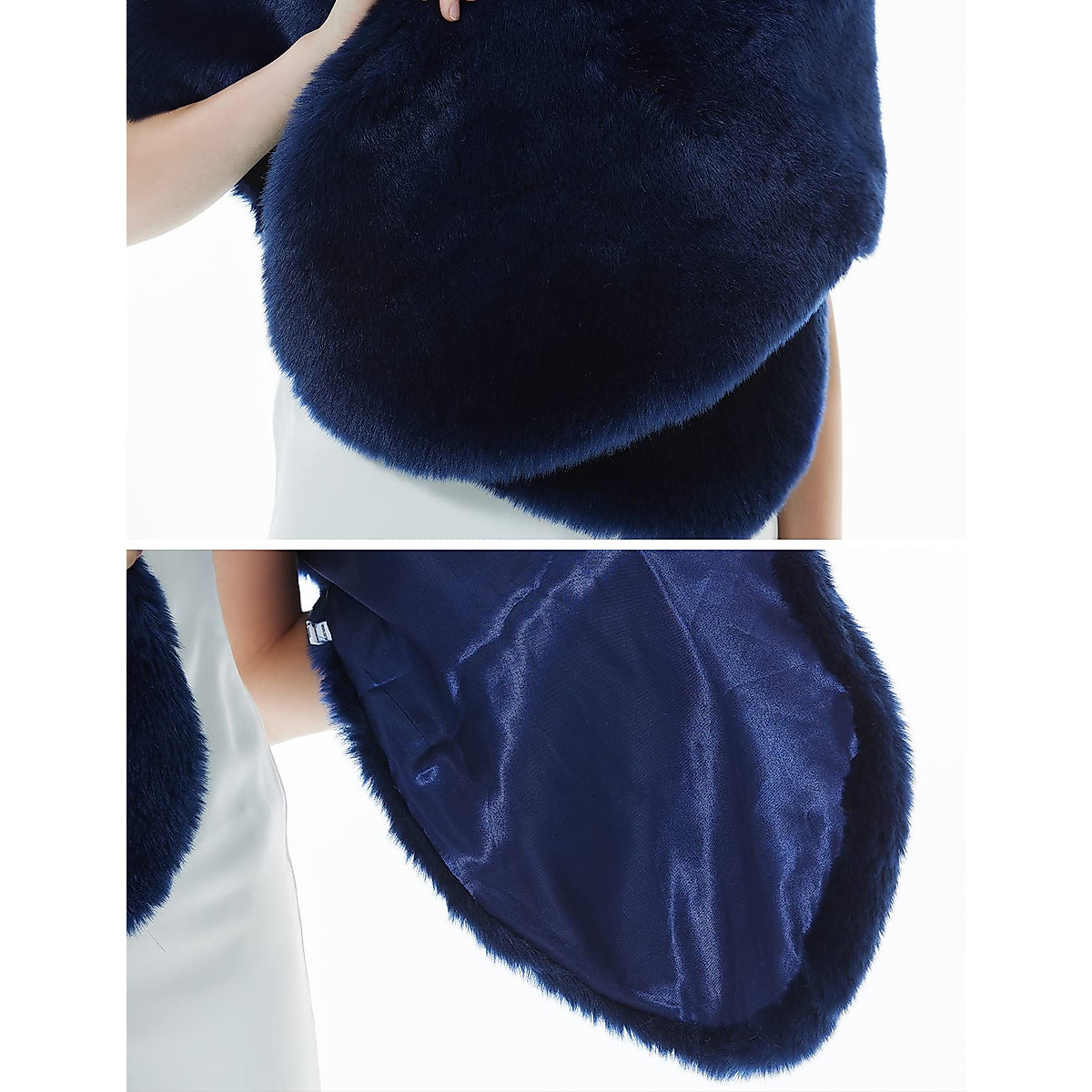 BEAUTELICATE Women's Faux Fur Shawl Stoles Wrap for Bridal/Wedding/Party-S62 Navy Blue, Navy Blue, 67"x14"