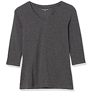Amazon Essentials Women's Classic-Fit 3/4 Sleeve V-Neck T-Shirt (Available in Plus Size), Charcoal Heather, XX-Large