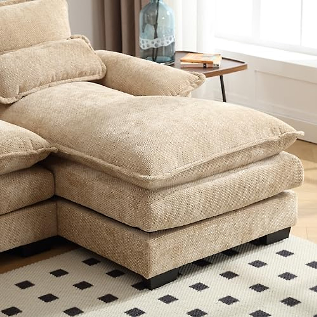 FANYE U-Shaped Corner Modular Convertible Sectional Sofa Couch Chenille Upholstery Deep Seat Double Cushions Sleeper Sofa&Couch W/2 Chaises and 4 Pillows for Home Office Apartment Living Room