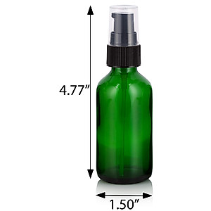 JUVITUS 2 oz / 60 ml Green Glass Boston Round Black Treatment Pump Bottle (12 Pack) + Funnel