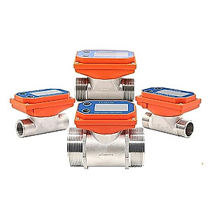 XAXAX Water Flow Meter, Electronic Digital Display Flowmeter, Dry Cell Stainless Steel LCD Flow Meter Thread Flow Sensor, Water for Farm/Garden Irrigation,Gallon, QTS, PTS, L, m³(DN20,Female Thread)