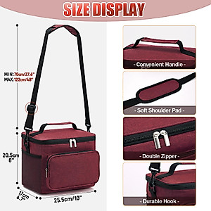 BECOJADDE Lunch Bag for Men and Women, Insulated Lunch Box Soft Cooler with Shoulder Strap for Work Travel Picnic (10L, Red)