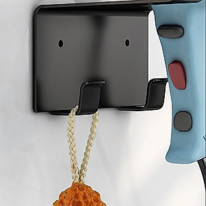 gifthub 1 Pcs Hair Dryer Holder Wall Mount, Multi-Purpose Stainless Steel Storage Rack Strong Bearing Capacity Compatible with Most Hair Dryers, for Bedroom Bathroom(Black)