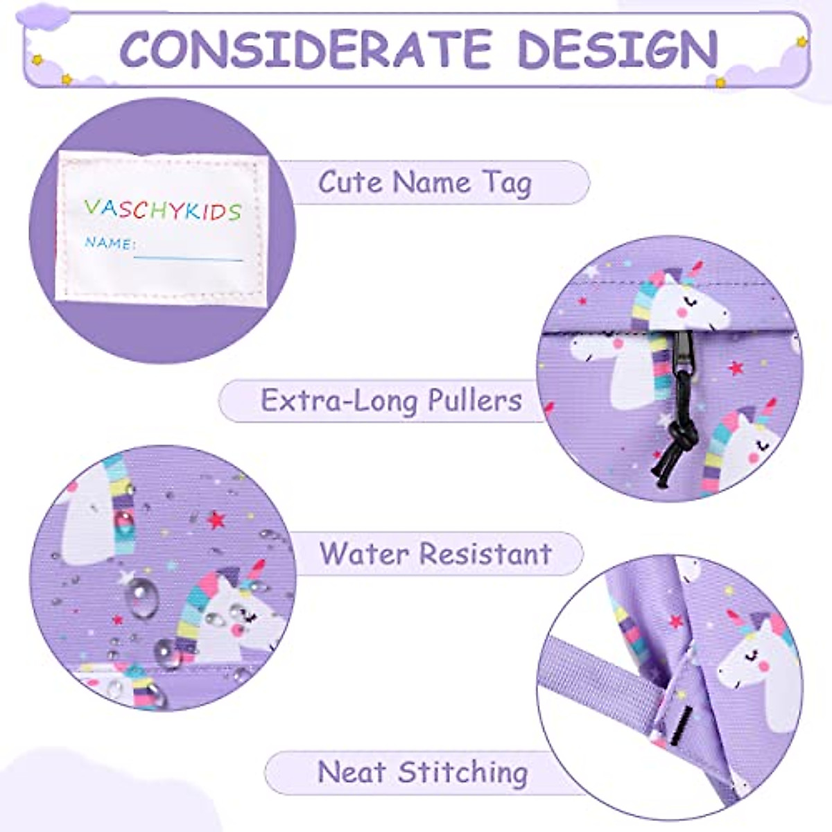 VASCHY Toddler Backpack for Girls, Cute Lightweight Water Resistant Preschool Backpack for Kindergarten Little Girls Bookbag Unicorn