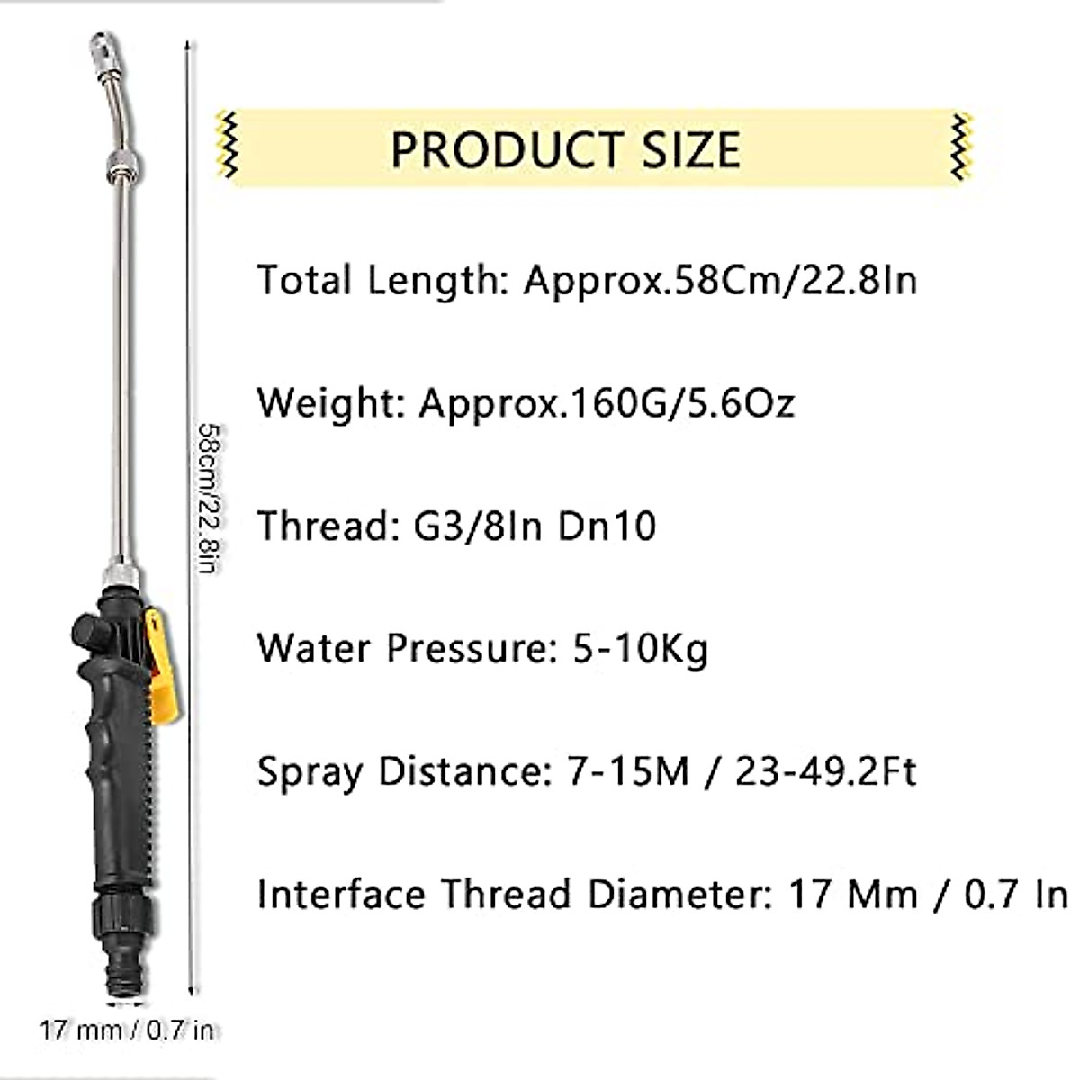 Watering Wand, Water Sprayer, G3/8in Dn10 2-in1 High Pressure Adjustable Water Sprayer Flower Watering Nozzle 22.8in For Gardens Orchards Greenbelts