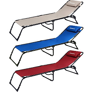 KingCamp Chaise Lounge Removable Pillow 3-Position Adjustable Chair Folding Patio Recliner for Camping Pool Beach Outdoor, Supports 300lbs, Blue, One Size