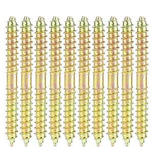 Double Ended Screws, 10Pcs Woodworking Dowel Screws 6 x 60mm, Zinc Plating Dowel Screws for Connecting Wood