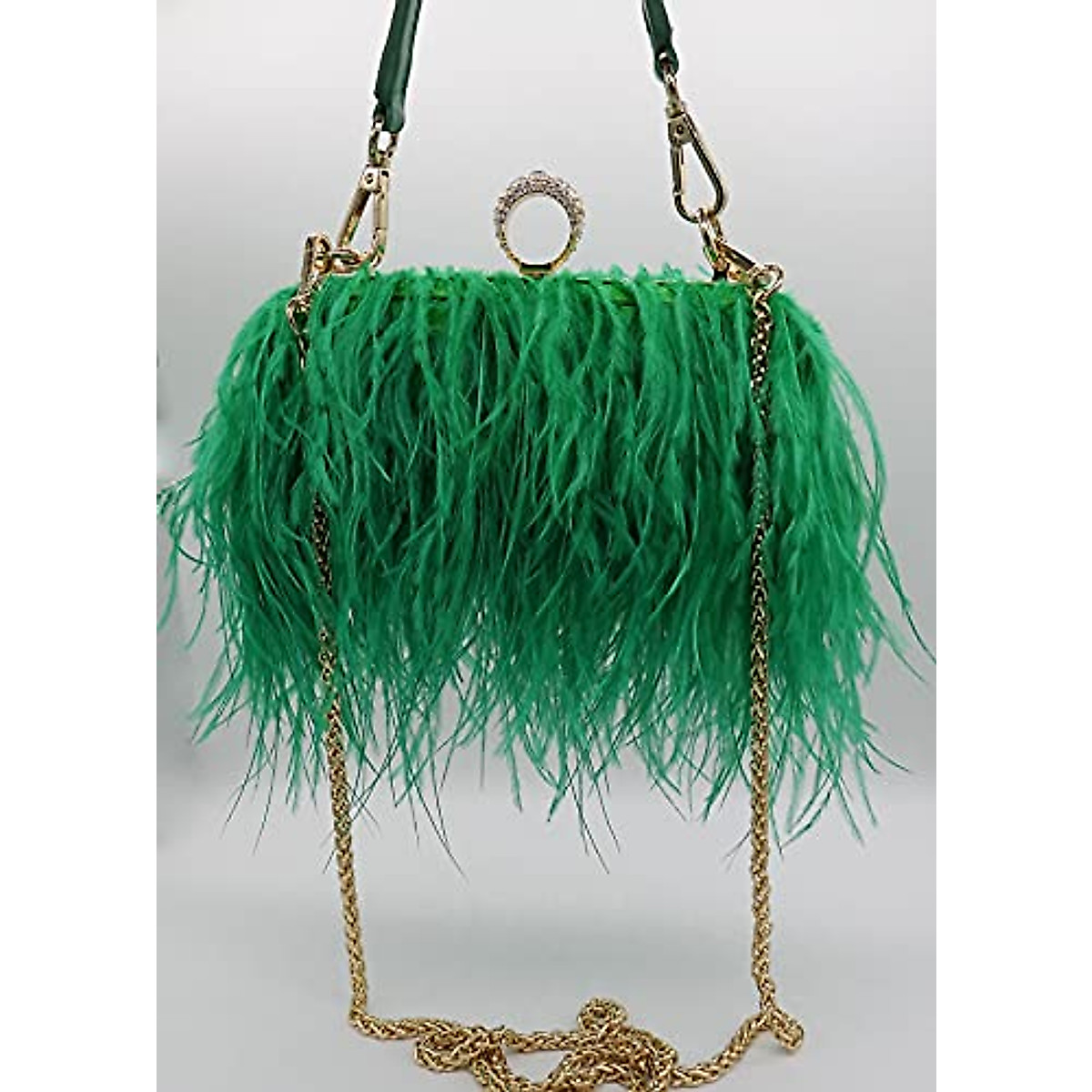 QEBURI Komii Women Fluffy Ostrich Feather Evening Dress Clutch Bag Purse Shoulder Bag (Green)