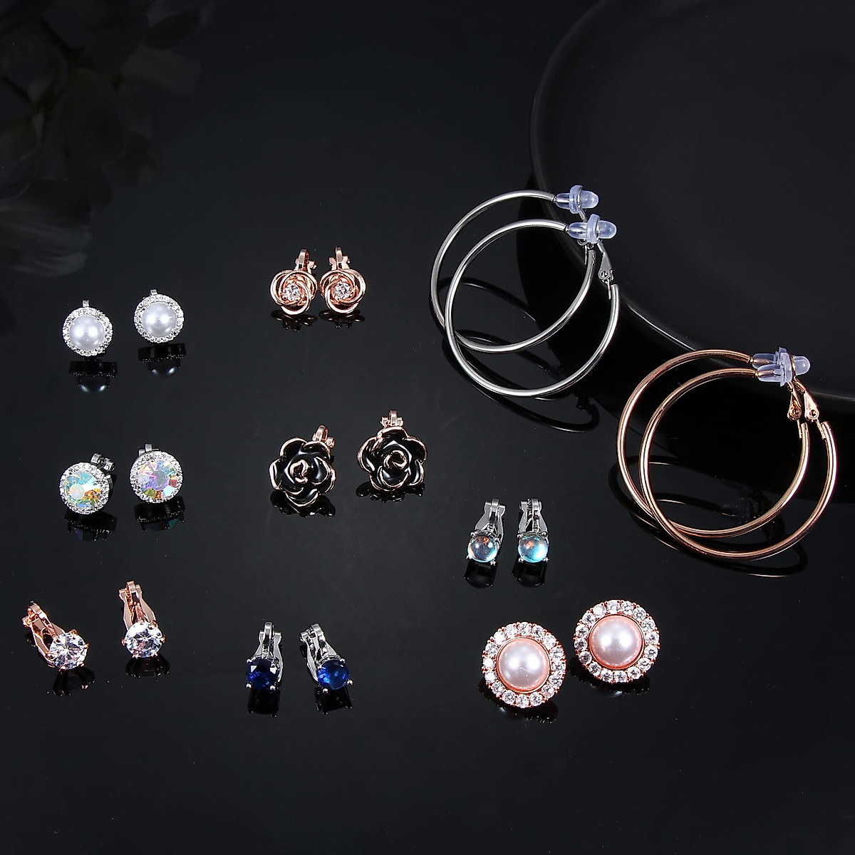 Kakonia 10 Pairs Clip On Earrings for Women Clip On Hoop Earrings Butterfly Flower Heart CZ Pearl Clip Stud Earrings Clip On Earrings Set Non Pierced Earrings