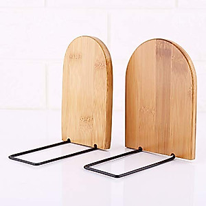 Book Ends, Nature Bamboo Bookends, Non-Skid Bookend Supports, Book Stopper for Books/Movies/CDs/Video Games (Single)