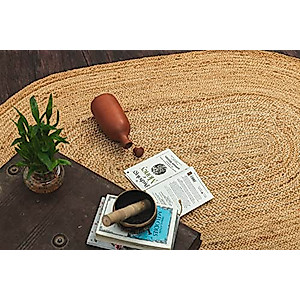 HOMEMONDE 4 x 6 ft Braided Oval Rug Farmhouse Reversible Carpet for Living Room Handmade Jute Area Rugs, Natural
