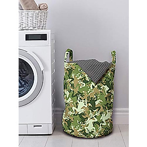 Ambesonne Animal Laundry Bag, Skull Camouflage Design Various Frog Pattern Different Tones Art Print, Hamper Basket with Handles Drawstring Closure for Laundromats, 13" x 19", Sage Pine Green