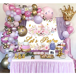Avezano Tea Party Backdrop Floral Butterfly Glitter Let's Partea Banner Afternoon Tea Baby Shower Birthday Party Decorations 70.8 x 43.3 Inch (Pink)
