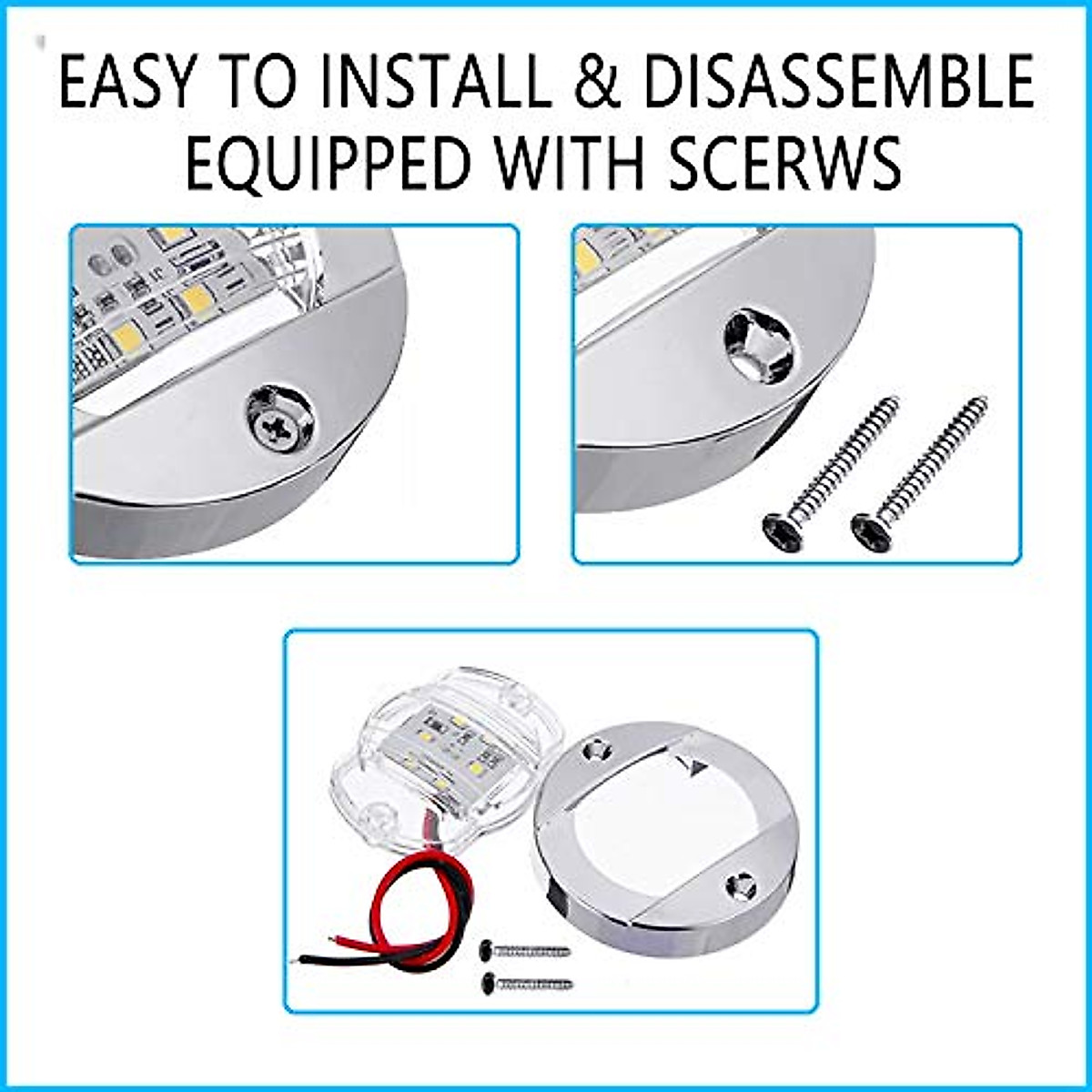 6 Pcs Marine Boat LED Cabin Deck Courtesy Light Stern Transom Lights 12V Blue for Boating Kayak Yacht, Dinghy, Sailboat, Pontoons, Navigation Vessels, Freighters, Hovercrafts, Hunting & Fishing