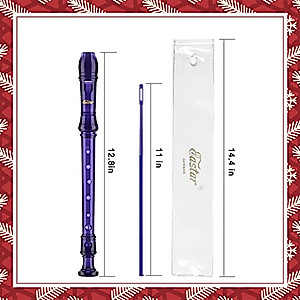 Eastar Soprano Recorder Instrument for Kids Students Beginners, German fingering C Key Recorder Instrument 3 Piece with Cleaning Kit, Storage Bag, Fingering Chart, ERS-1GPu, Purple, School-Approved