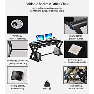 NA Tempered Glass Computer Desk with X-Shaped Metal Frame, Fashion Modern Design Writing and Study Desk, Work Desk for Home Office (55.1 inch)