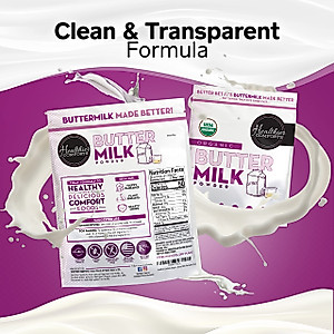Healthier Comforts Organic Buttermilk Powder | USDA Certified Organic Powdered Buttermilk, Kosher, Gluten Free, Non-GMO | Dry Buttermilk Powder for Baking Supplies, Biscuits & Gravy, Mini Pancakes 21oz