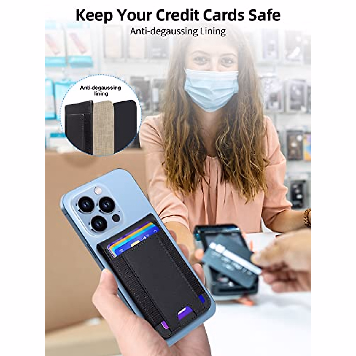 Miroddi for MagSafe Wallet Stand - Magnetic Phone Wallet with Adjustable Stand, Magnetic Wallet Card Holder for iPhone 15/14/13/12 Series, Open ID Window, Fits 9 Cards, Vegan Leather, Black