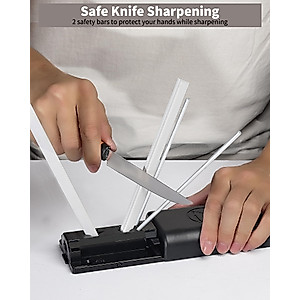 Tri knife sharpener with Safety Rods, Premium Alumina Ceramic Stones, Sharpener Rods for Quickly Repairing and Polishing Straight for Kitchen Knives, Scissors, and Razors
