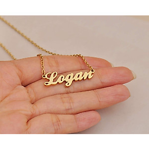 Dancing Wolf 18k Gold Plated Logan Name Necklace Stainless Steel Nameplate Necklaces Jewelry for Womens Moms