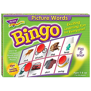 Trend Enterprises: Picture Words Bingo Game, Exciting Way for Everyone to Learn, Play 6 Different Ways, Perfect for Classrooms and at Home, 2 to 36 Players, for Ages 5 and Up
