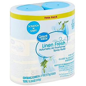 Great Value Automatic Air Freshener Spray Refill, Linen Fresh, Twin Pack, 12.34 oz
