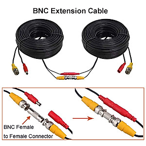 BNC Cable Video Power All-in-One Extension Cable 60FT CCTV Camera Wire with BNC RCA Connectors for Security Camera Systems, Black, CB60