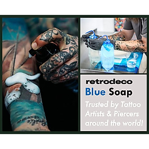 RetroDeco Ultra Concentrated 16.9oz Tincture of Blue Tattoo Soap USP: Makes 1.3 Gallons of Blue Soap with XL 16.9oz Squeeze Bottle For Skin and Piercings, Better Than Green Soap