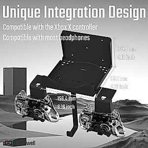 Hosanwell Xbox Series X Wall Mount,Metal Support-5 in 1 Xbox Series X Wall Mount kit with 2 Way Magnetic Charging Cable,Detachable Controller Holder & Headphone Hanger,Black