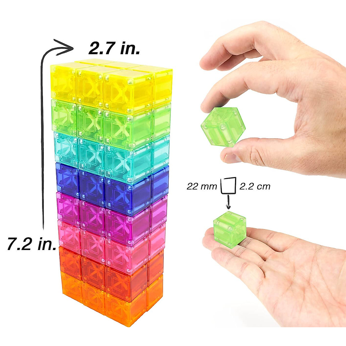 BrainSpark 48PCS Digit Blocks Translucent Magnetic Building Blocks, Montessori Clear Magnet Cubes for Boys Girls Stacking Block Sets Ages 3-9