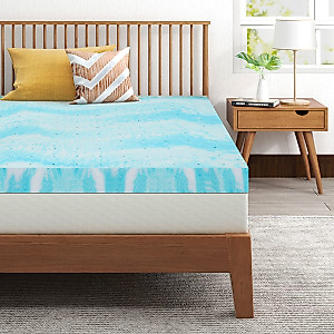 IULULU Mattress Topper, 4 Inch Queen Size Gel Memory Foam Bed Topper, Pressure Relief, CertiPUR-US Certified, Light Blue